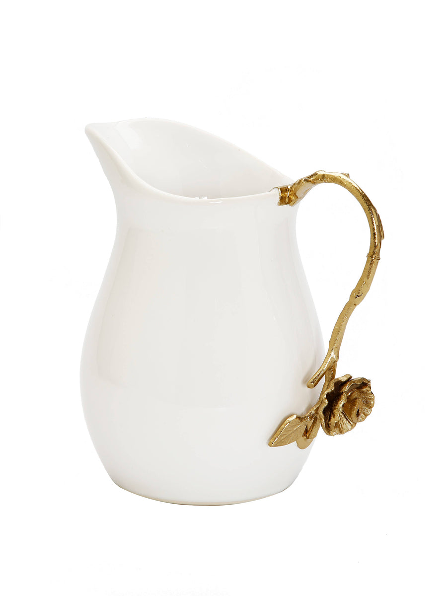 White Water Pitcher Stainless Handle Flower Detail – Passion For Home Decor
