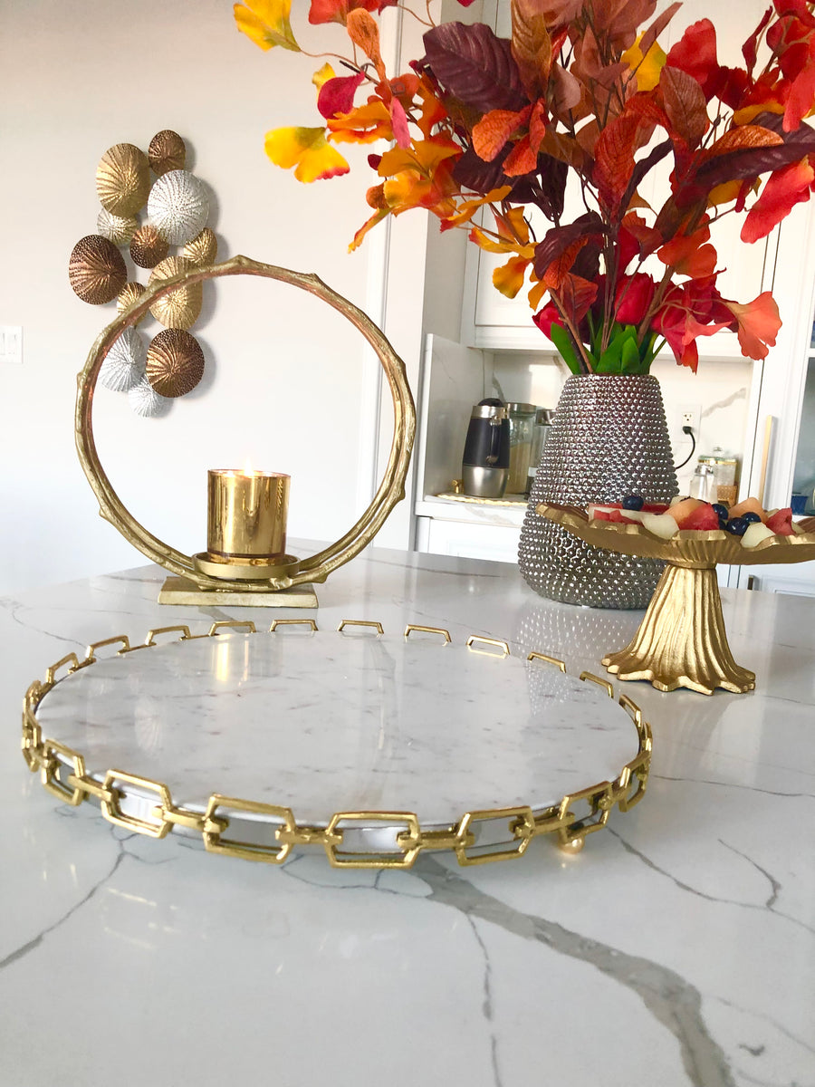 White Round Platter with Gold Chain Edge – Passion For Home Decor